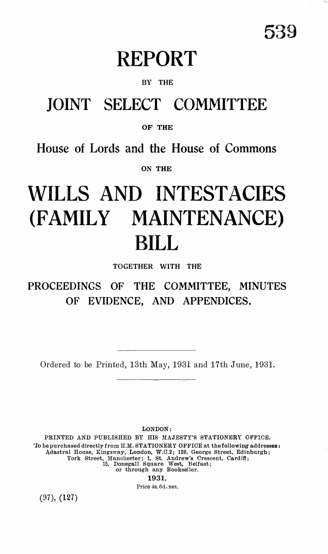 Report by the Joint Select Committee of the House of Lords and the ...