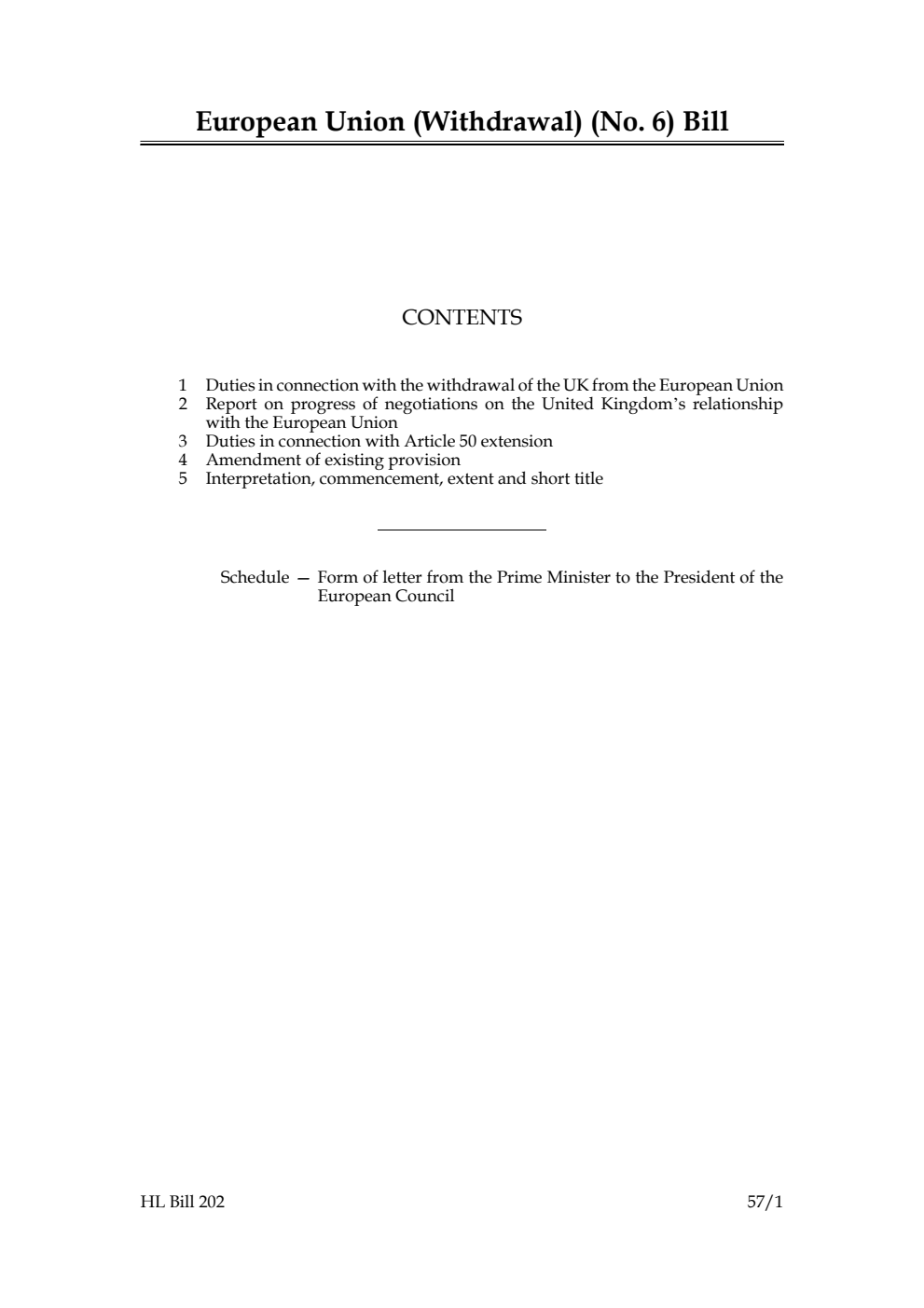 European Union Withdrawal No 6 Bill