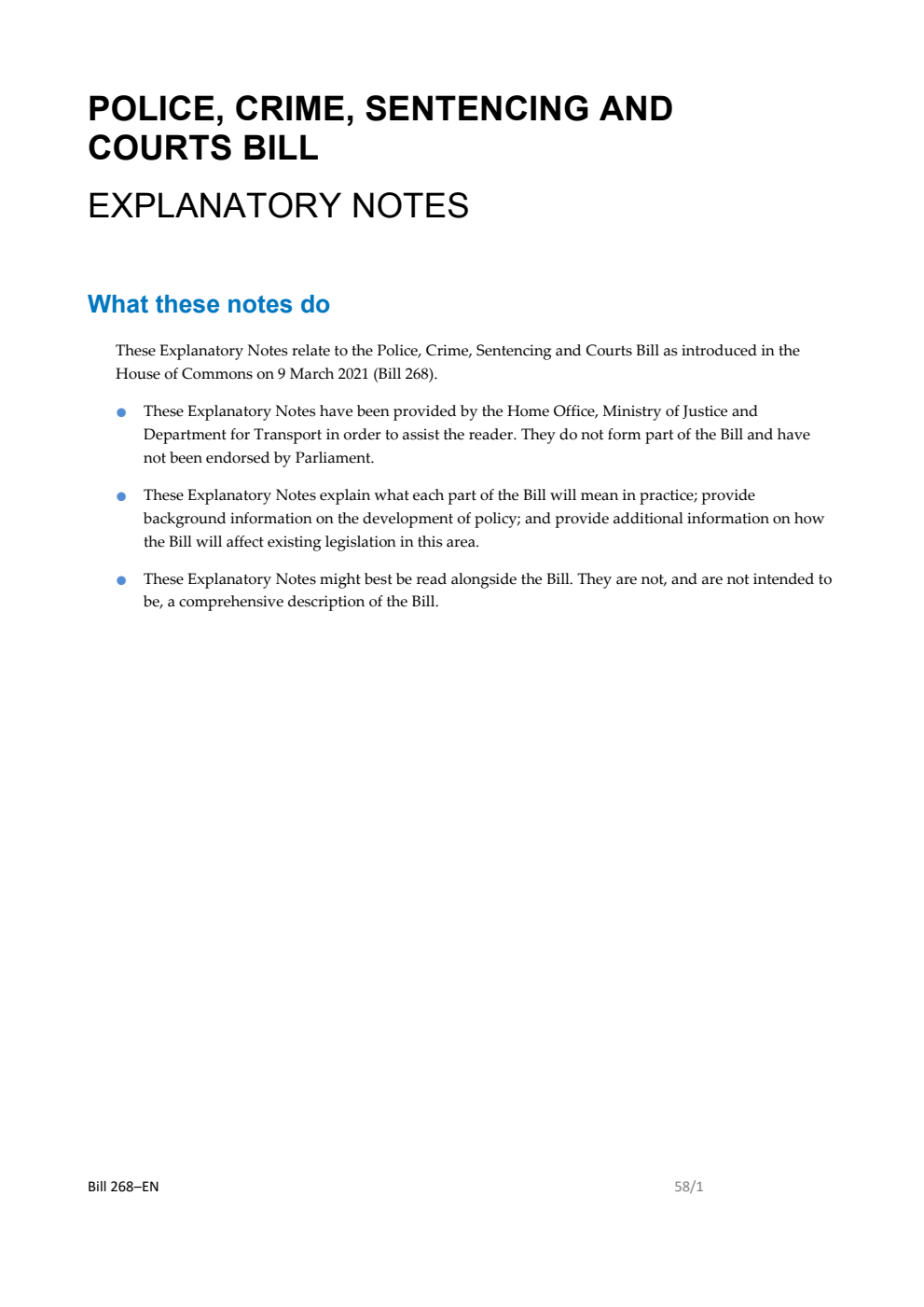 Police, Crime, Sentencing and Courts Bill Explanatory Notes